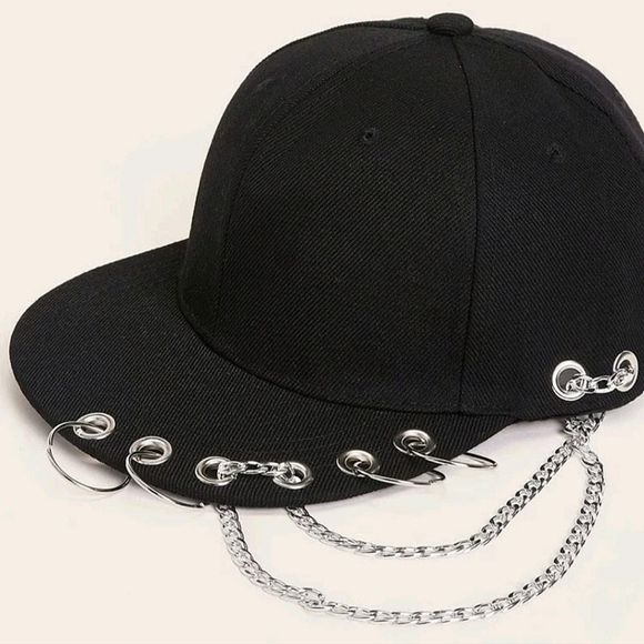 Accessories | Black Metal Rings Baseball Hat Cap | Poshmark